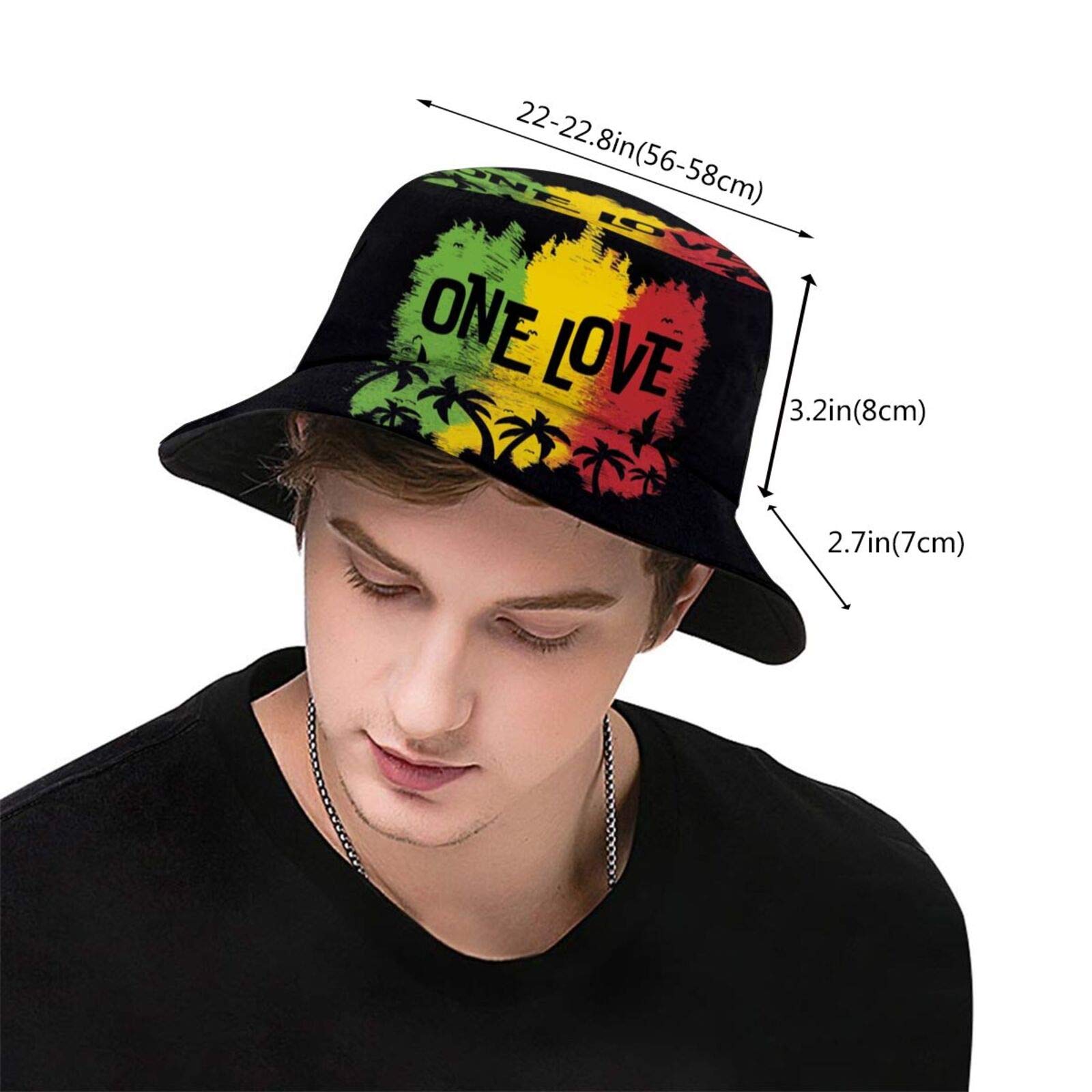 1 Love Music Reggae Rasta Unisex Bucket Hat Summer Travel Beach Sun Hats Outdoor Cap