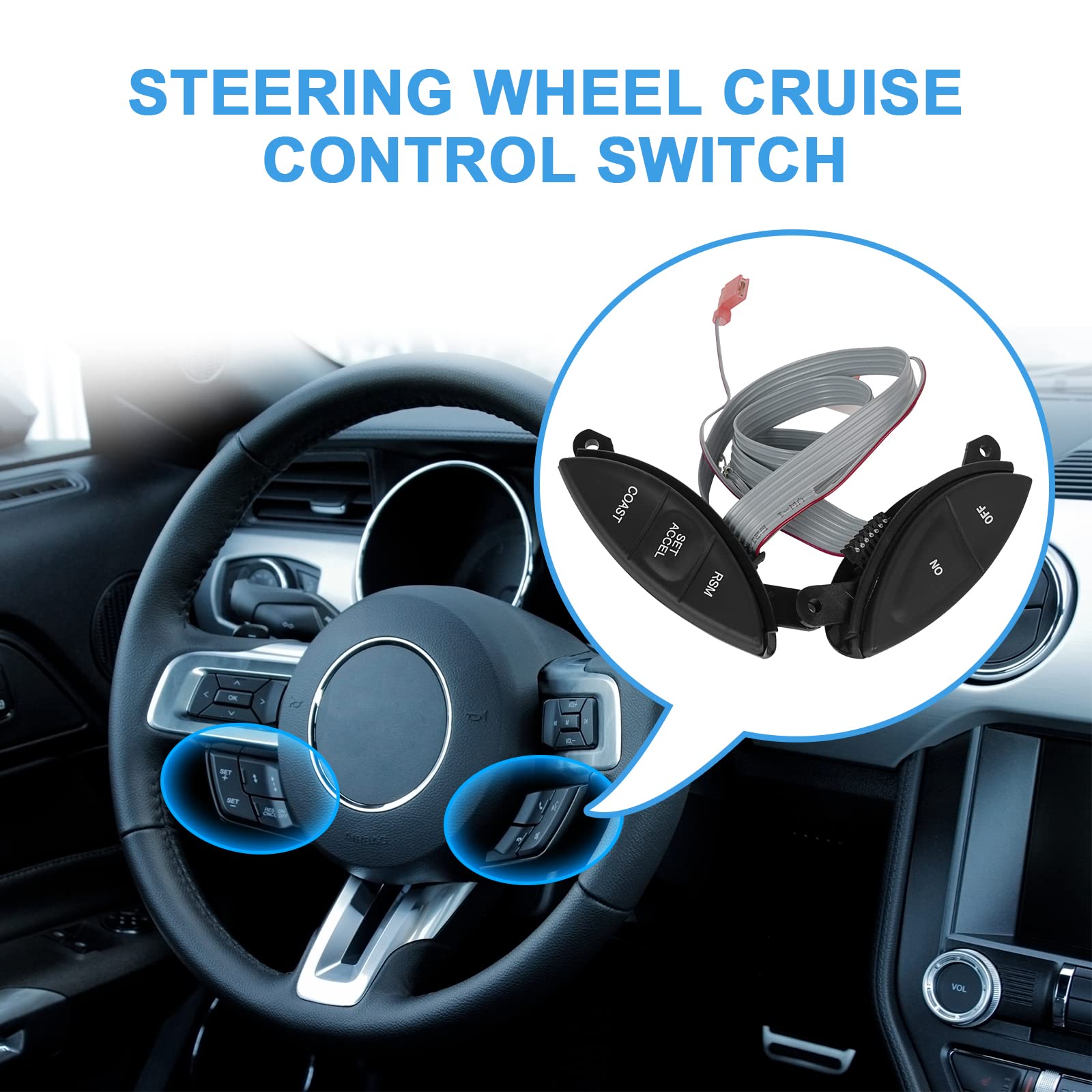 LCWRGS Steering Wheel Mounted Cruise Control Switch Button Kit Compatible with 1998-2003 Ford Ranger, 2001-2005 Explorer Sport Trac, F150, Mazda B3000, Mercury Mountaineer, F87Z9C888BB