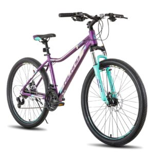 hh hiland 26 inch mountain bike for women, 21 speed with lock-out suspension fork, dual disc brakes, aluminum frame mtb, adult ladies womens bike mens bicycle