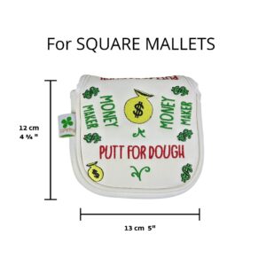 Foretra – Putt for Dough - Money Maker White Golf Putter Headcover Quality PU Leather Magnetic Closure for Square Mallet Style Putters Scotty Cameron Odyssey Taylormade Ping