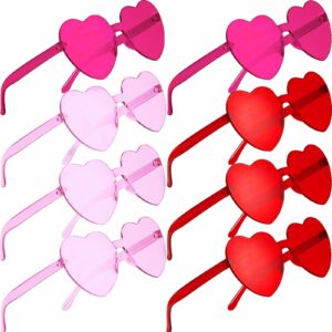 virtue morals 8 pairs heart sunglasses, heart shaped transparent candy color frameless glasses party sunglasses