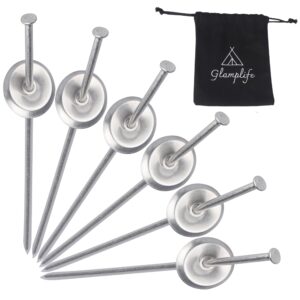 rv rug stakes - set of six metal patio rug stakes with a bag included for outside your camper or for use as tarp stakes - 6 tent pegs for camping