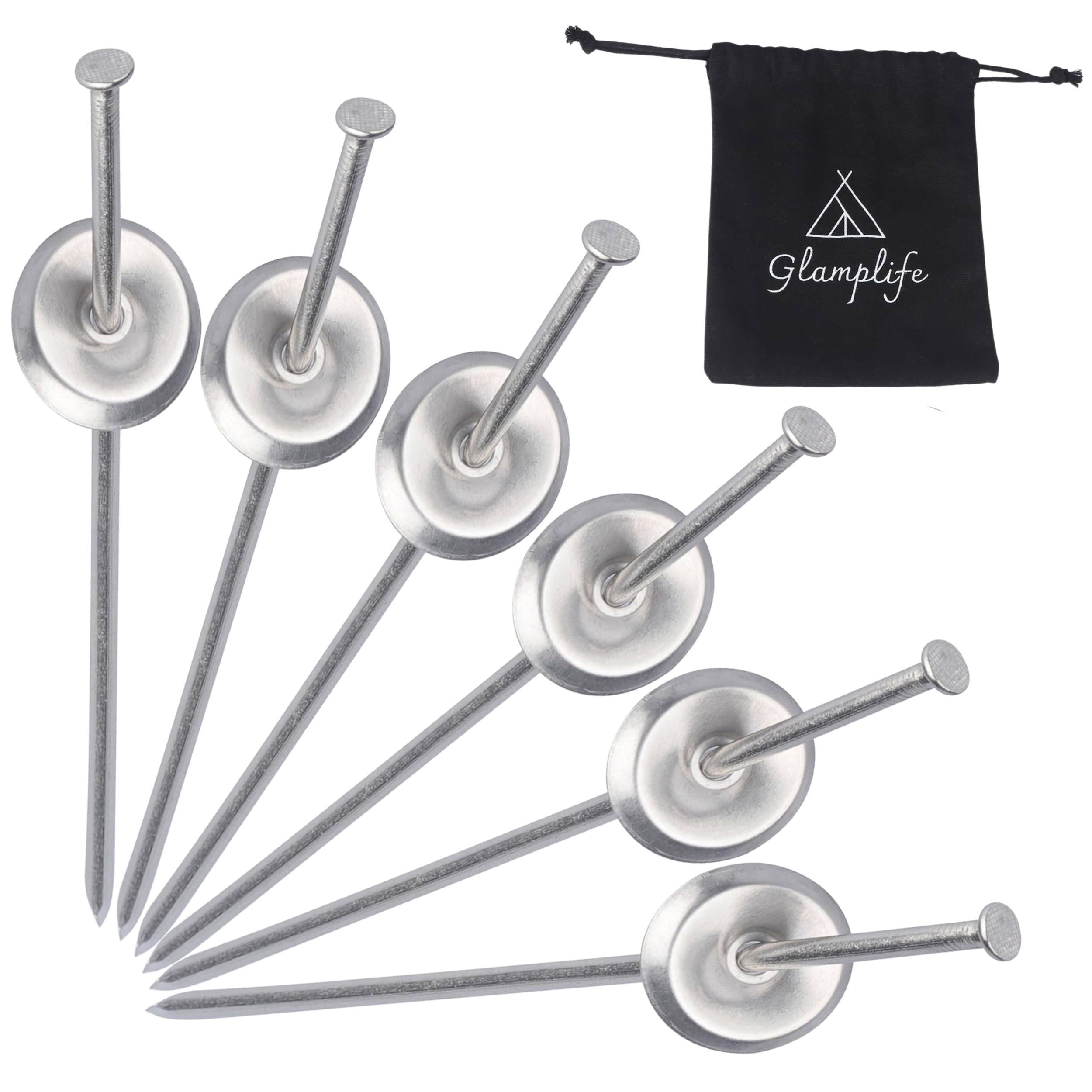 RV Rug Stakes - Set of Six Metal Patio Rug Stakes with a Bag Included for Outside Your Camper or for Use as Tarp Stakes - 6 Tent pegs for Camping