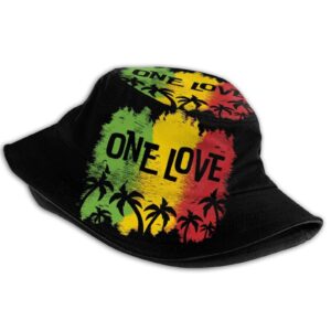 1 Love Music Reggae Rasta Unisex Bucket Hat Summer Travel Beach Sun Hats Outdoor Cap