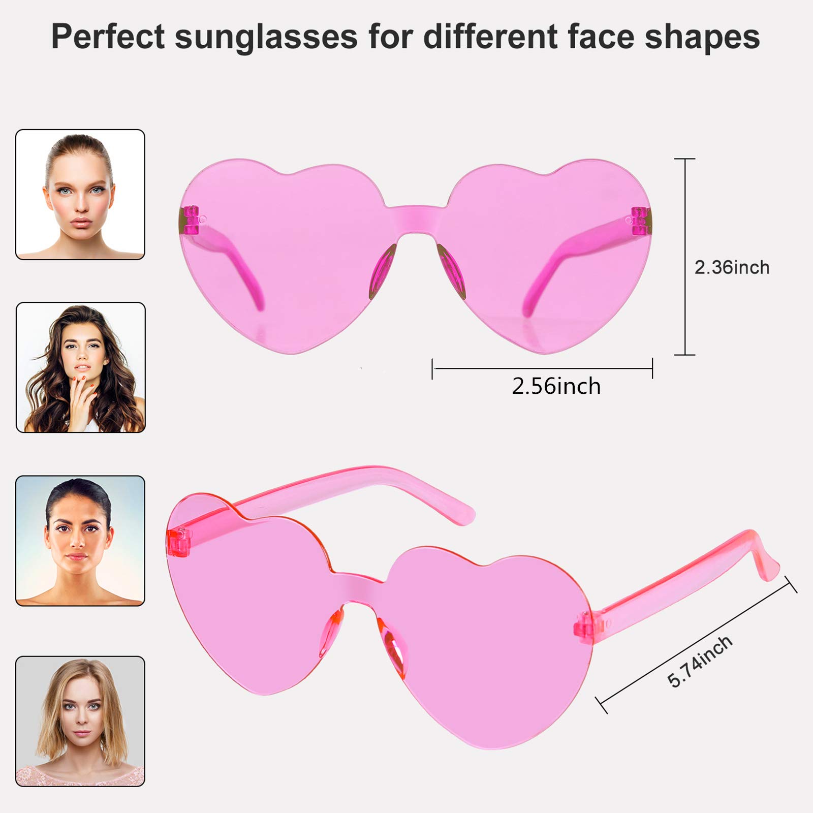 Virtue morals 8 Pairs Heart Sunglasses, Heart Shaped Transparent Candy Color Frameless Glasses Party Sunglasses