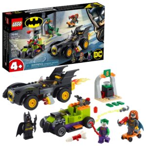 lego dc batman: batman vs. the joker: batmobile chase building toy; includes batman, batgirl and the joker minifigures plus buildable batmobile and hot rod, new 2021 (136 pieces), multi color