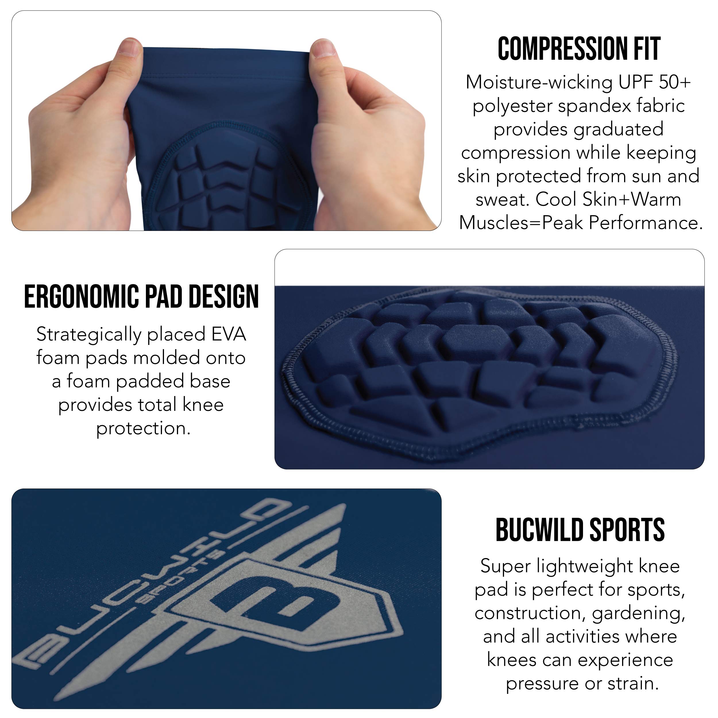 Bucwild Sports Compression Knee Pads for Basketball Volleyball Wrestling - Youth/Kids & Adult Sizes