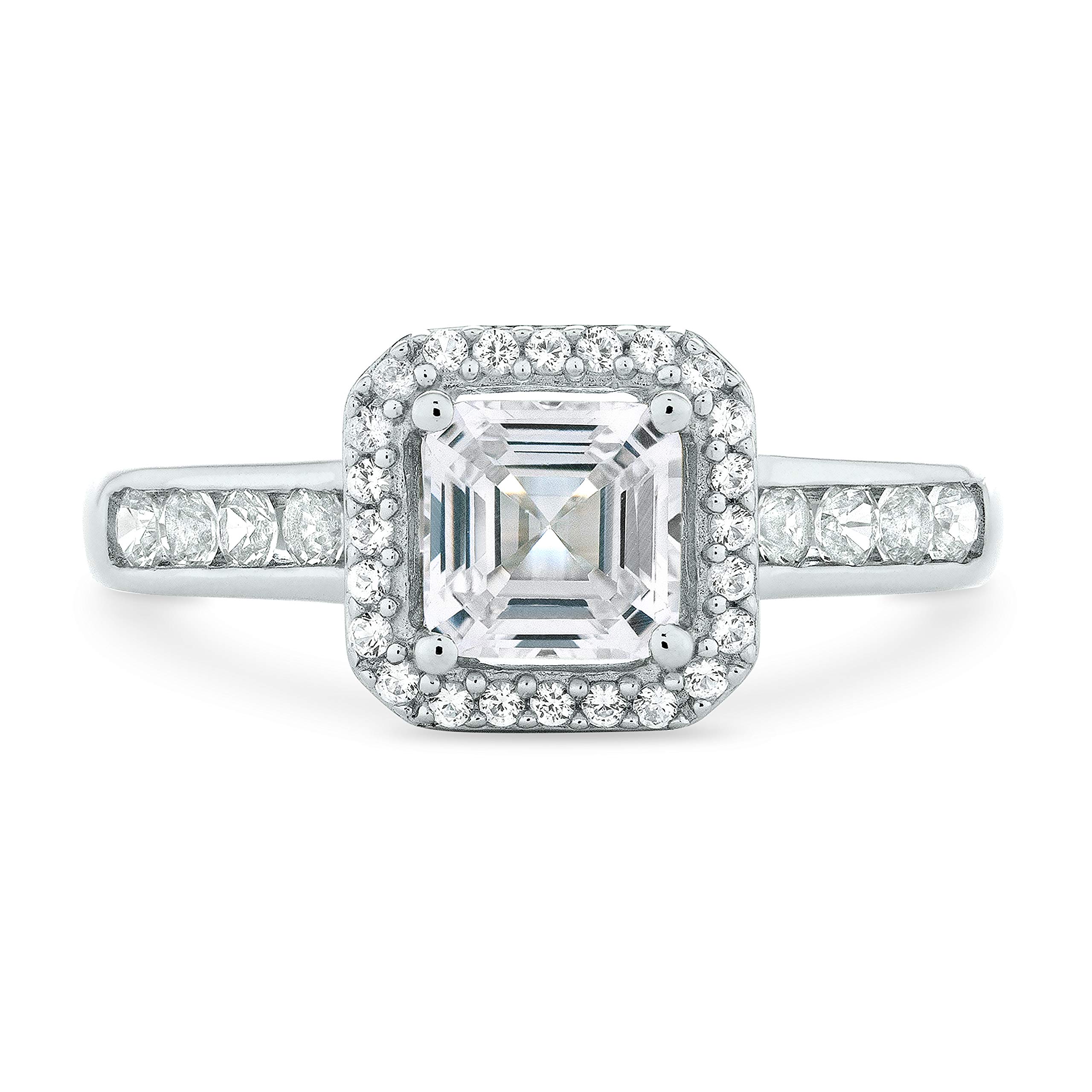 925 Sterling Silver Lab Square Emerald Cut Created White Sapphire Engagement Ring - Size 5