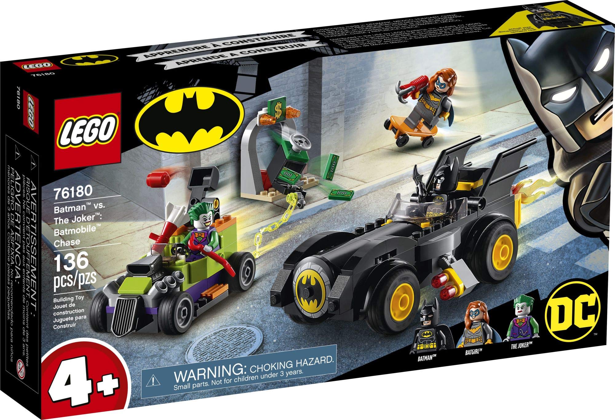 LEGO DC Batman: Batman vs. The Joker: Batmobile Chase Building Toy; Includes Batman, Batgirl and The Joker Minifigures Plus Buildable Batmobile and Hot Rod, New 2021 (136 Pieces), Multi Color