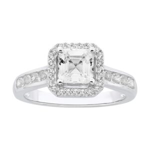 925 sterling silver lab square emerald cut created white sapphire engagement ring - size 5