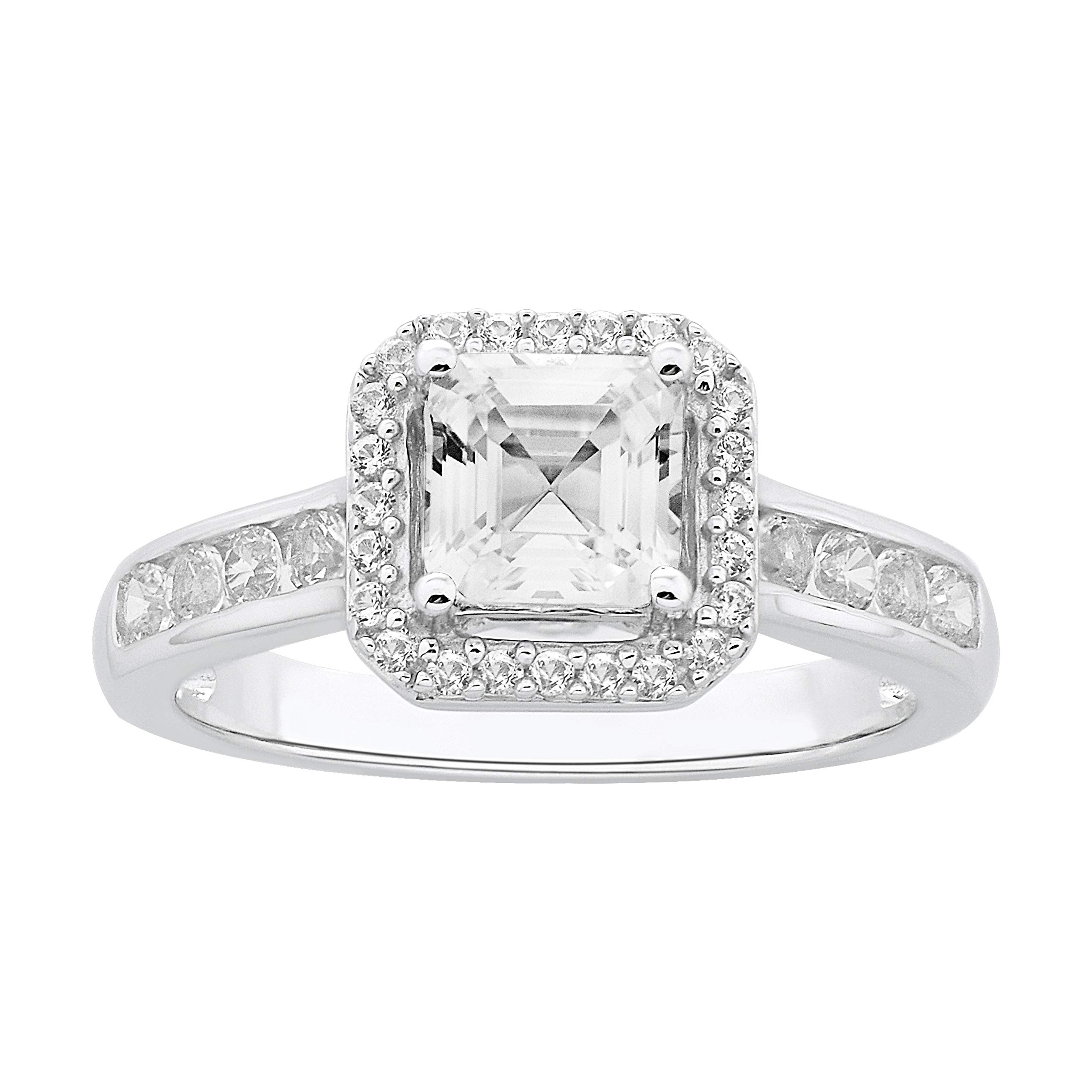 925 Sterling Silver Lab Square Emerald Cut Created White Sapphire Engagement Ring - Size 5