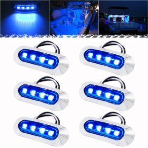 pseqt 3.8'' waterproof boat marine led lights courtesy interior deck light navigation transom stern cabin lighting for pontoon fishing boat kayak sailboat bass boat vessel 12v 24v (blue 6pcs)