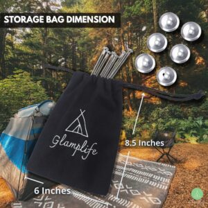 RV Rug Stakes - Set of Six Metal Patio Rug Stakes with a Bag Included for Outside Your Camper or for Use as Tarp Stakes - 6 Tent pegs for Camping