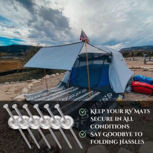 RV Rug Stakes - Set of Six Metal Patio Rug Stakes with a Bag Included for Outside Your Camper or for Use as Tarp Stakes - 6 Tent pegs for Camping