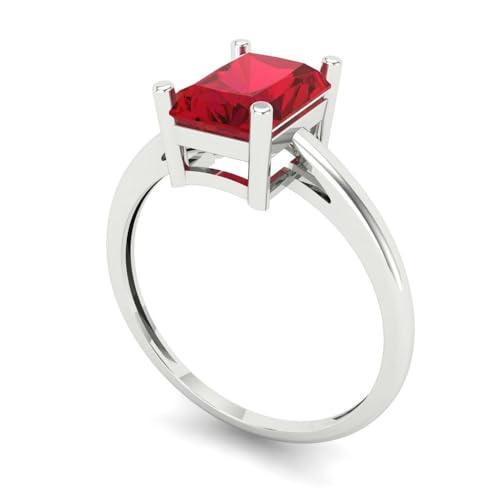 Clara Pucci 2.0 ct Emerald Cut Solitaire Simulated Ruby Engagement Wedding Bridal Promise Anniversary Ring 18K White Gold Size 7.75