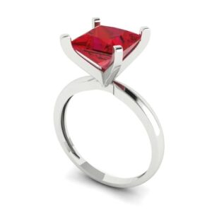 Clara Pucci 3.0 ct Princess Cut Solitaire Simulated Ruby Engagement Wedding Bridal Promise Anniversary Ring 18K White Gold Size 6.75