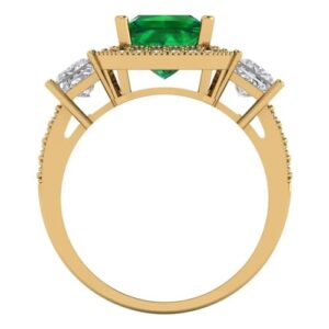 Clara Pucci 2.93 ct Cushion Cut Halo 3 stone Genuine Simulated Emerald Engagement Promise Anniversary Bridal Ring 18K Yellow Gold 3.5