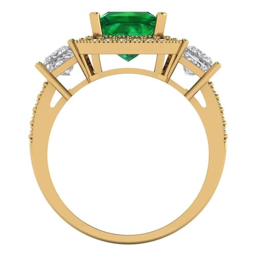 Clara Pucci 2.93 ct Cushion Cut Halo 3 stone Genuine Simulated Emerald Engagement Promise Anniversary Bridal Ring 18K Yellow Gold 3.5