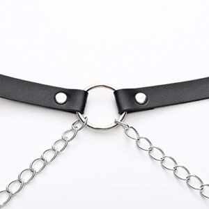 Bodiy Punk Waist Chain Belt Black Leather Belly Chain Rave Club Leg Body Chain Jewelry for Women and Girls