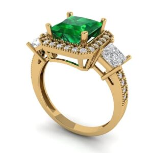 Clara Pucci 2.93 ct Cushion Cut Halo 3 stone Genuine Simulated Emerald Engagement Promise Anniversary Bridal Ring 18K Yellow Gold 3.5