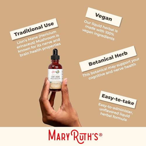 MaryRuth Organics Lions Mane Mushroom Supplement, Upto 2 Month Supply, Nootropic USDA Organic Lions Mane Extract Nervine Herbal Liquid Drops, Brain Health Non-GMO Vegan Alcohol Free Tincture, 1 Fl Oz