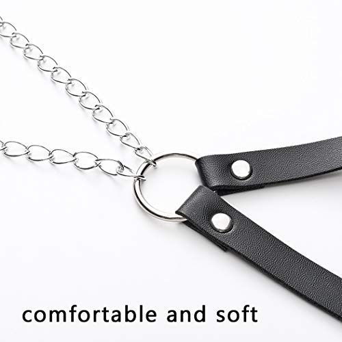 Bodiy Punk Waist Chain Belt Black Leather Belly Chain Rave Club Leg Body Chain Jewelry for Women and Girls