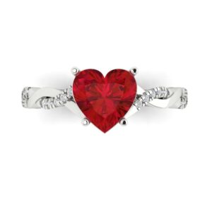 clara pucci 2.19 ct heart cut twisted solitaire halo genuine simulated ruby engagement promise anniversary bridal ring 18k white gold 9.5