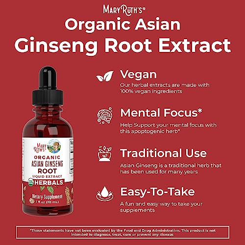 MaryRuth Organics Herbal Supplement Drop, Antioxidant, Boost Energy, Pack of 1, Ginseng Root for Vitality, Supports Focus and Endurance, Vegan, Non-GMO, Gluten Free, 1 Fluid Ounces