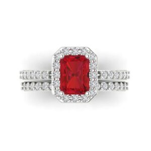 clara pucci 2.20ct emerald cut halo solitaire simulated ruby engagement promise anniversary bridal ring band set 18k white gold 6.5