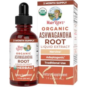 maryruth organics ashwagandha root | usda organic ashwagandha liquid drops | stress relief, natural calm, relaxation and mood support supplement | adaptogenic | nervine | vegan | non-gmo | 60 servings