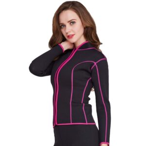 YouNaiJia Women's Wetsuit Top, 2mm Neoprene Wetsuit Jacket Long Sleeve Front Zip Wetsuit Shirt for Swimming Water Aerobics Diving (Y2, L)