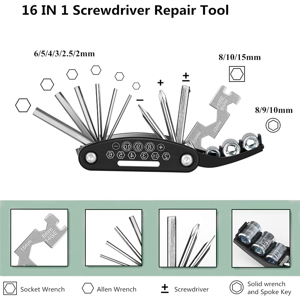 Bike Repair Tool Kit, Bicycle Tire Pump, Tire Puncture Repair Kit,Bicycle Multi-Function Tool Kit, Master Link Pliers, Crank Pull Tool, Rubber-Free Tire Patch, Bicycle Essential Bicycle Kit