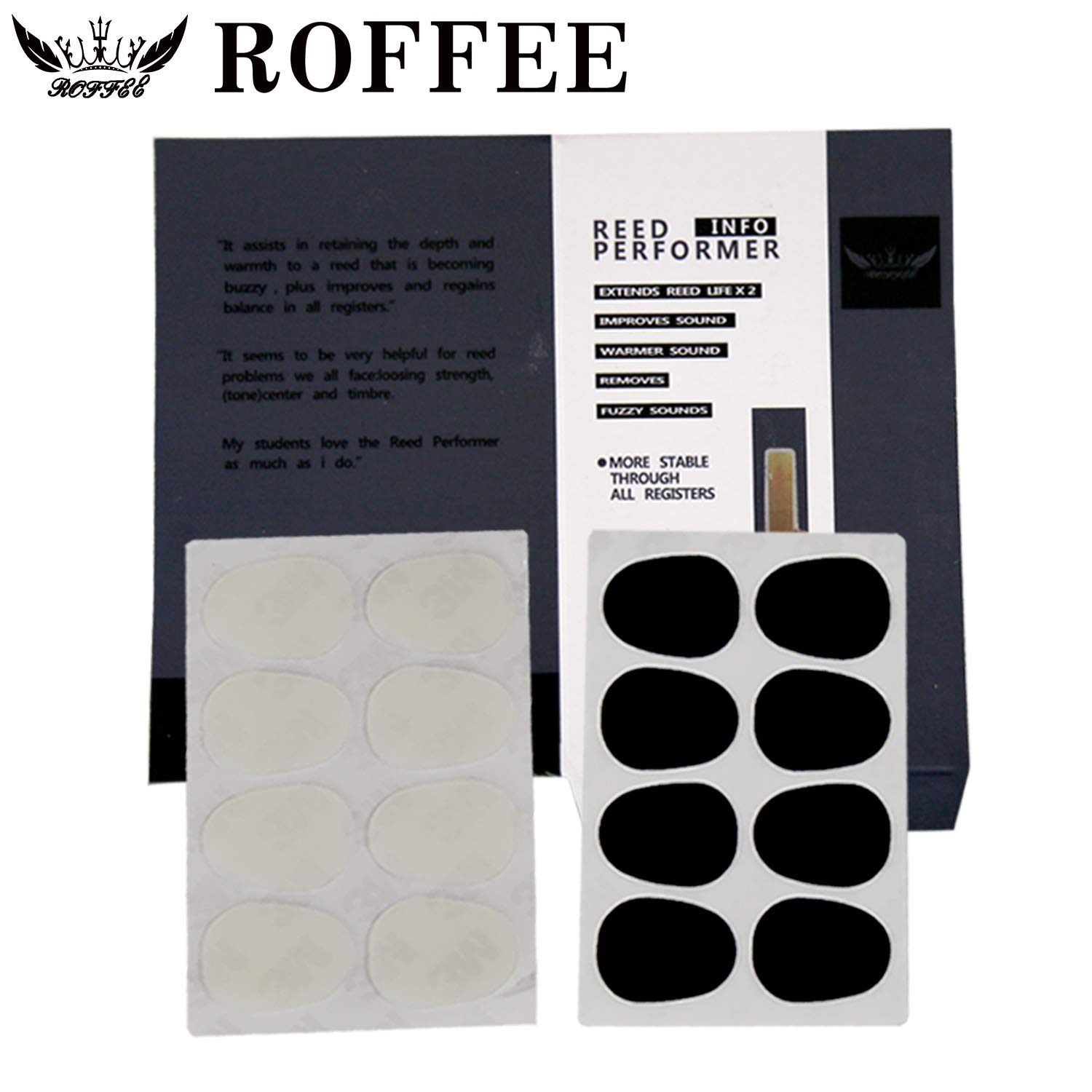 ROFFEE Alto/Tenor Saxophone Mouthpiece Cushions Patches Pads,2 Packs 0.5mm (8 PCS black&8 PCS White)…