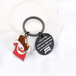 FUSTMW Movie Inspired Keychain Movie Lover Gifts Life is Like a Box of Chocolates Keychain Inspiration Jewelry Gift (black)