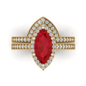 clara pucci 2.16ct marquise cut halo solitaire simulated ruby engagement promise anniversary bridal ring band set 18k yellow gold 3.5