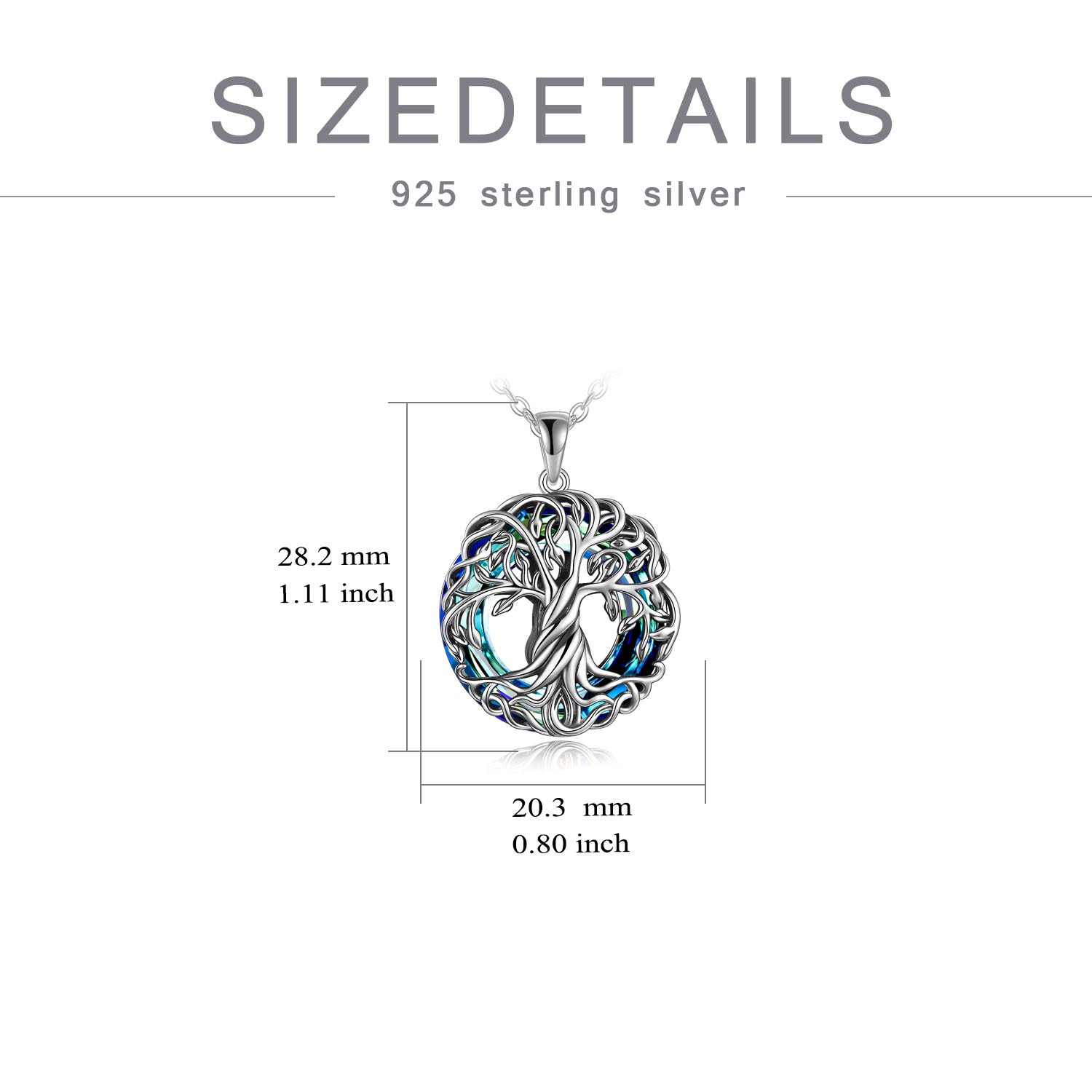 TOUPOP Tree of Life Urn Necklace for Ashes Sterling Silver Cremation Necklace Memorial Keepsake Locket with Blue Circle Crystal w/Funnel Filler Cremation Jewelry Gifts for Women Girls