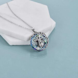 TOUPOP Tree of Life Urn Necklace for Ashes Sterling Silver Cremation Necklace Memorial Keepsake Locket with Blue Circle Crystal w/Funnel Filler Cremation Jewelry Gifts for Women Girls