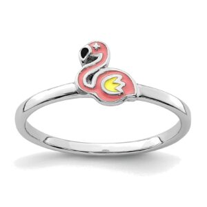 bonyak jewelry solid sterling silver rhodium-plated enameled flamingo ring in size 4