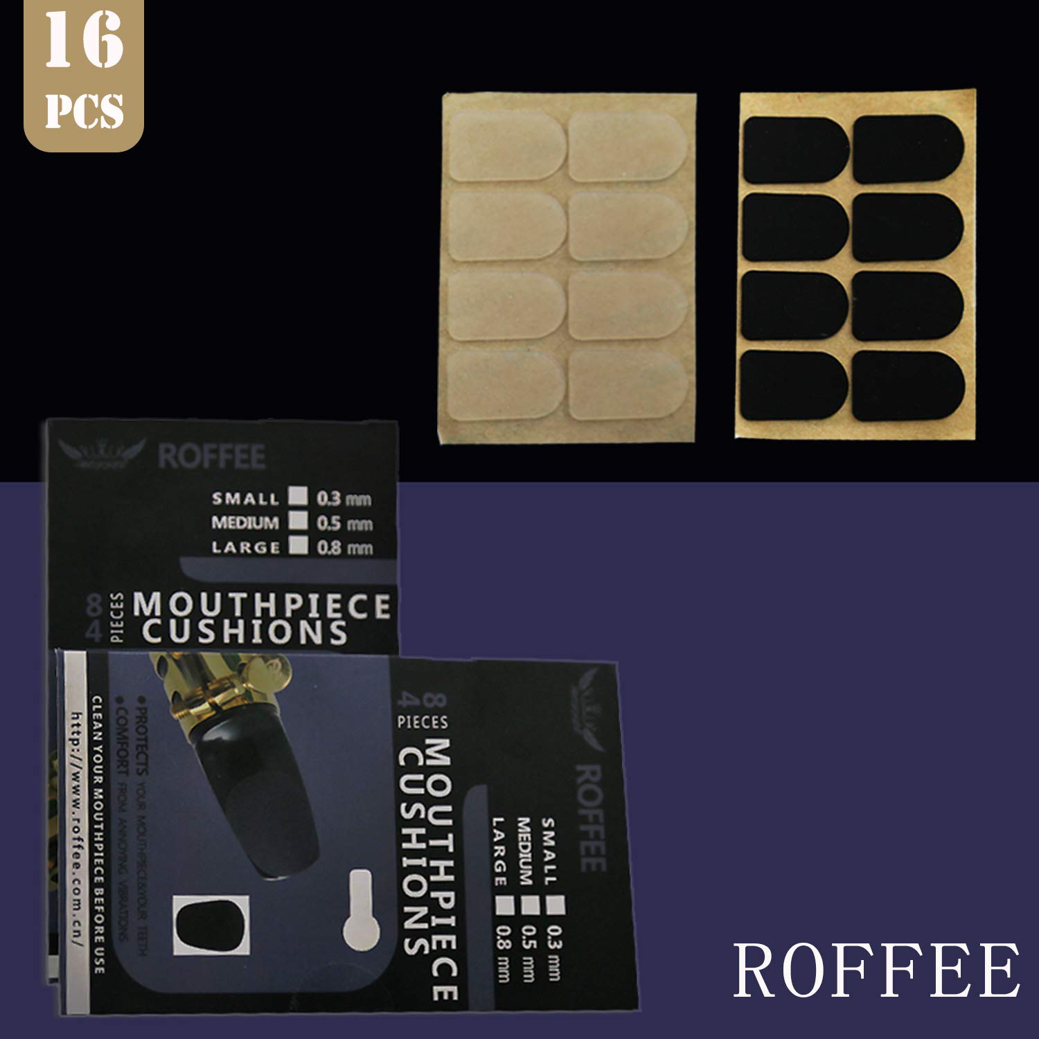 ROFFEE clarinet/soprano saxophone Mouthpiece Cushions Patches Pads,2 Packs 0.5mm (8 PCS black&8 PCS White)…