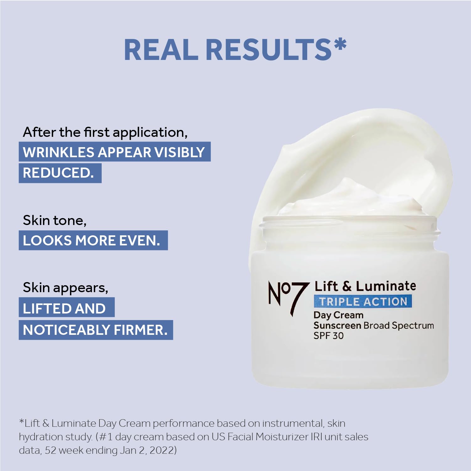 No7 Lift & Luminate Triple Action Fragrance Free Day Cream SPF 30 - Broad Spectrum Anti-Aging Face Cream - Hydrating Hibiscus Peptides & Hyaluronic Acid + Brightening Emblica & Vitamin C (1.69 Fl Oz)