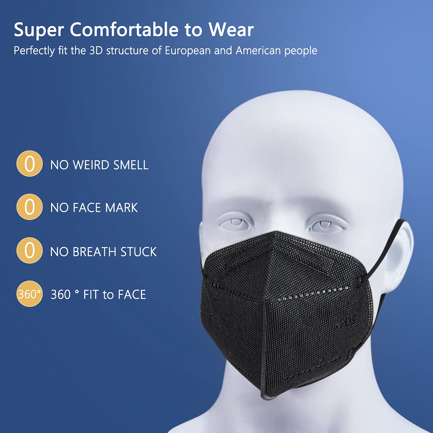 BLScode KN95 Face Mask 60 Pack, Individually Wrapped 5-Layer Breathable Mask with Comfortable Elastic Ear Loops, Filter Efficiency≥95%