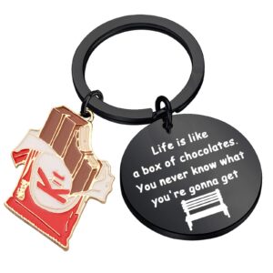 fustmw movie inspired keychain movie lover gifts life is like a box of chocolates keychain inspiration jewelry gift (black)