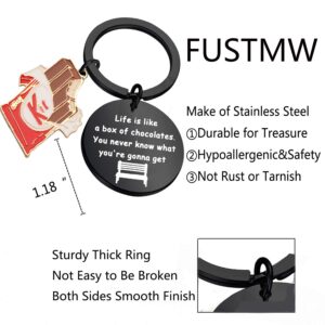 FUSTMW Movie Inspired Keychain Movie Lover Gifts Life is Like a Box of Chocolates Keychain Inspiration Jewelry Gift (black)