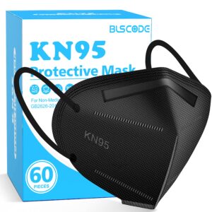 blscode kn95 face mask 60 pack, individually wrapped 5-layer breathable mask with comfortable elastic ear loops, filter efficiency≥95%