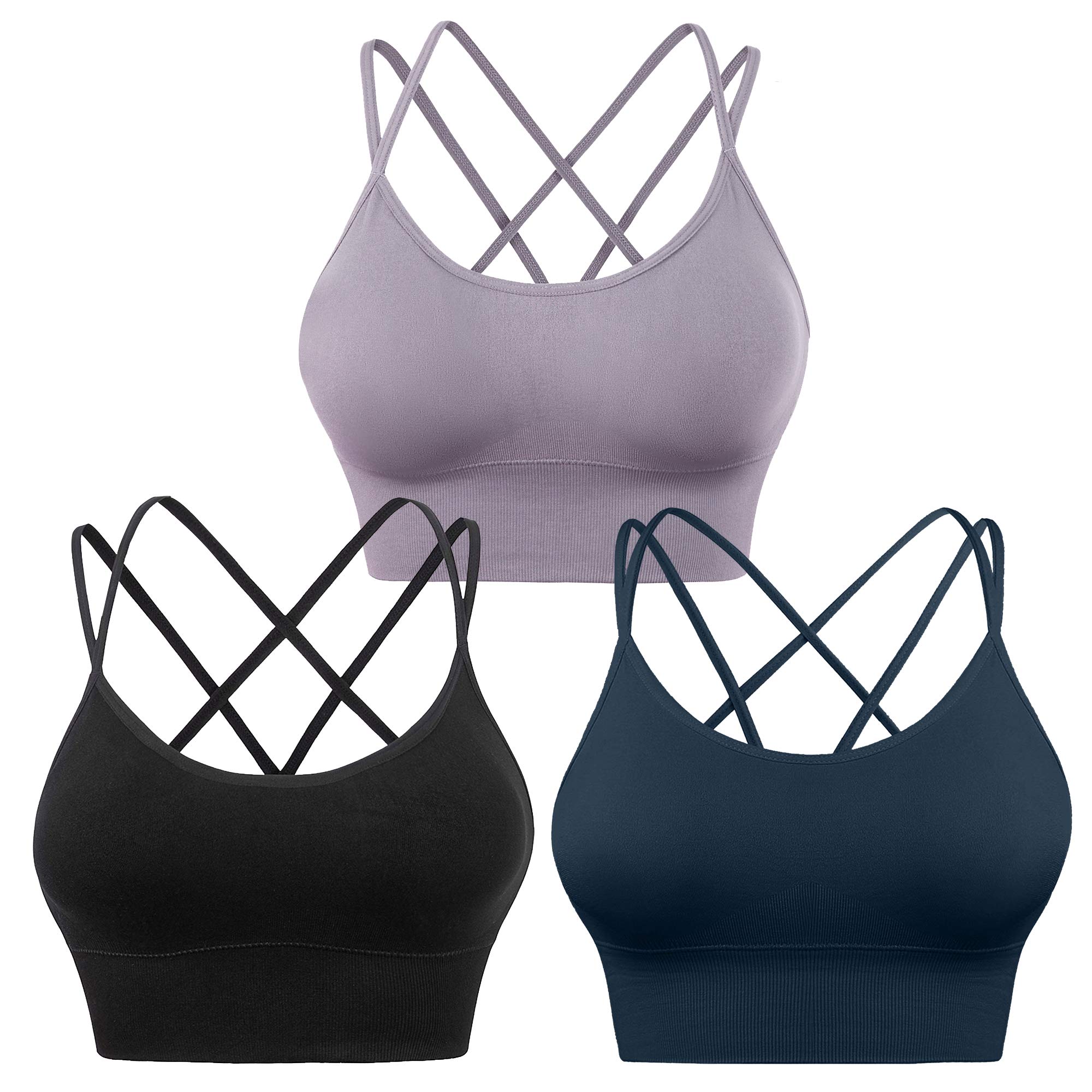 Evercute Cross Back Sport Bras Padded Strappy Criss Cross Cropped Bras for Yoga Workout Fitness Low Impact