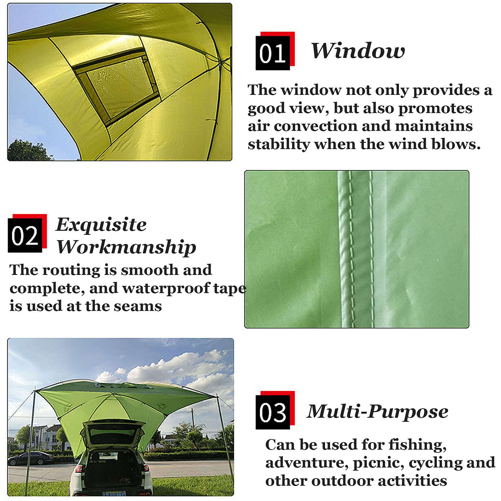 DYRABREST Car Tailgate Tent Canopy,110x74 Tailgate Shade Awning Tent,Leak Proof SUV Awning,SUA Tents for Camping,Beach, Picnic, Swimming Pool