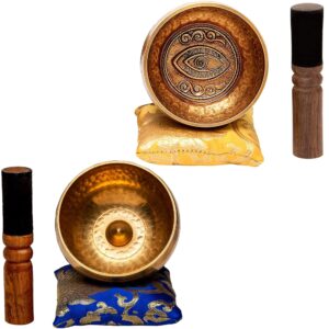 tibetan singing bowl set with healing mantra engravings — lingam and yoni meditation sound bowl bundle for yoga, healing, stress and anxiety relief, mindfulness