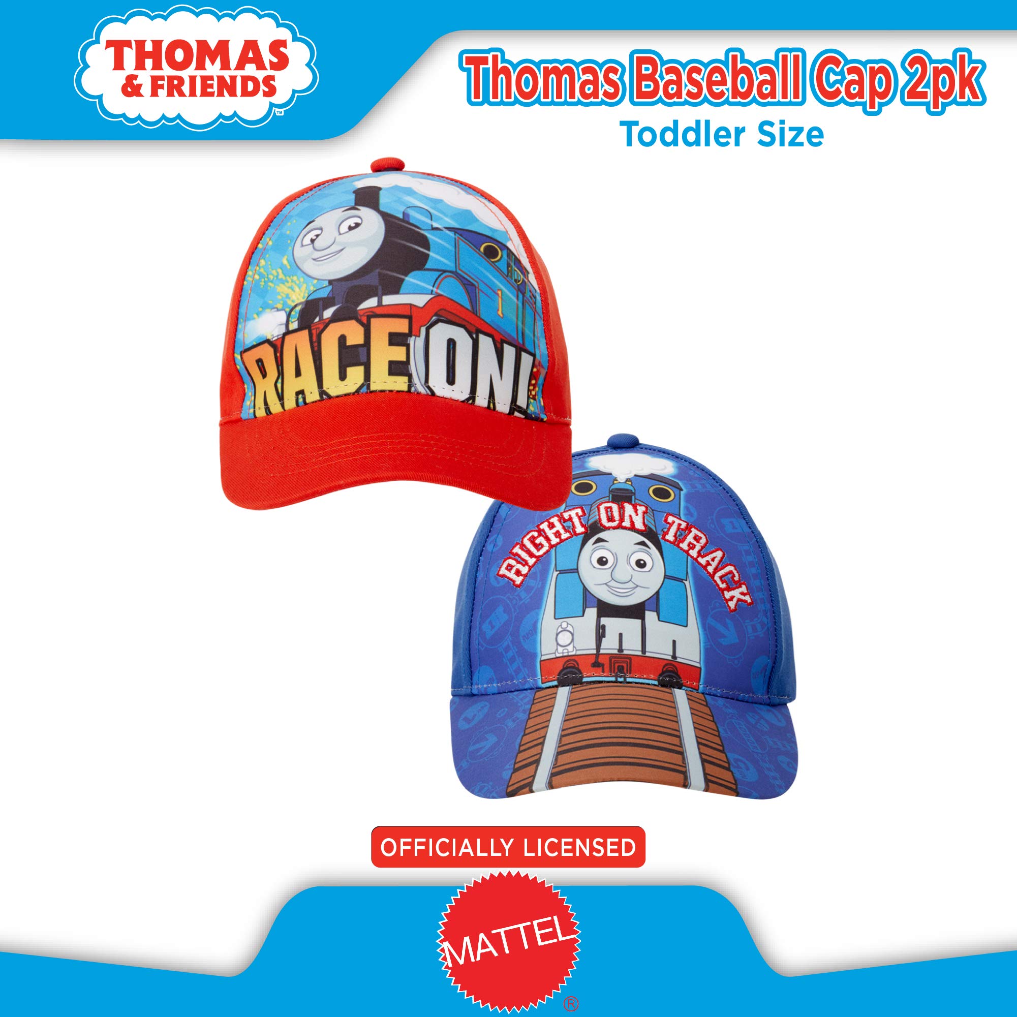 Nickelodeon Boys’ Thomas & Friends Baseball Cap – 2 Pack Thomas The Tank Engine Hat for Toddlers, Size Ages 2T-4T, Thomas Red/Blue