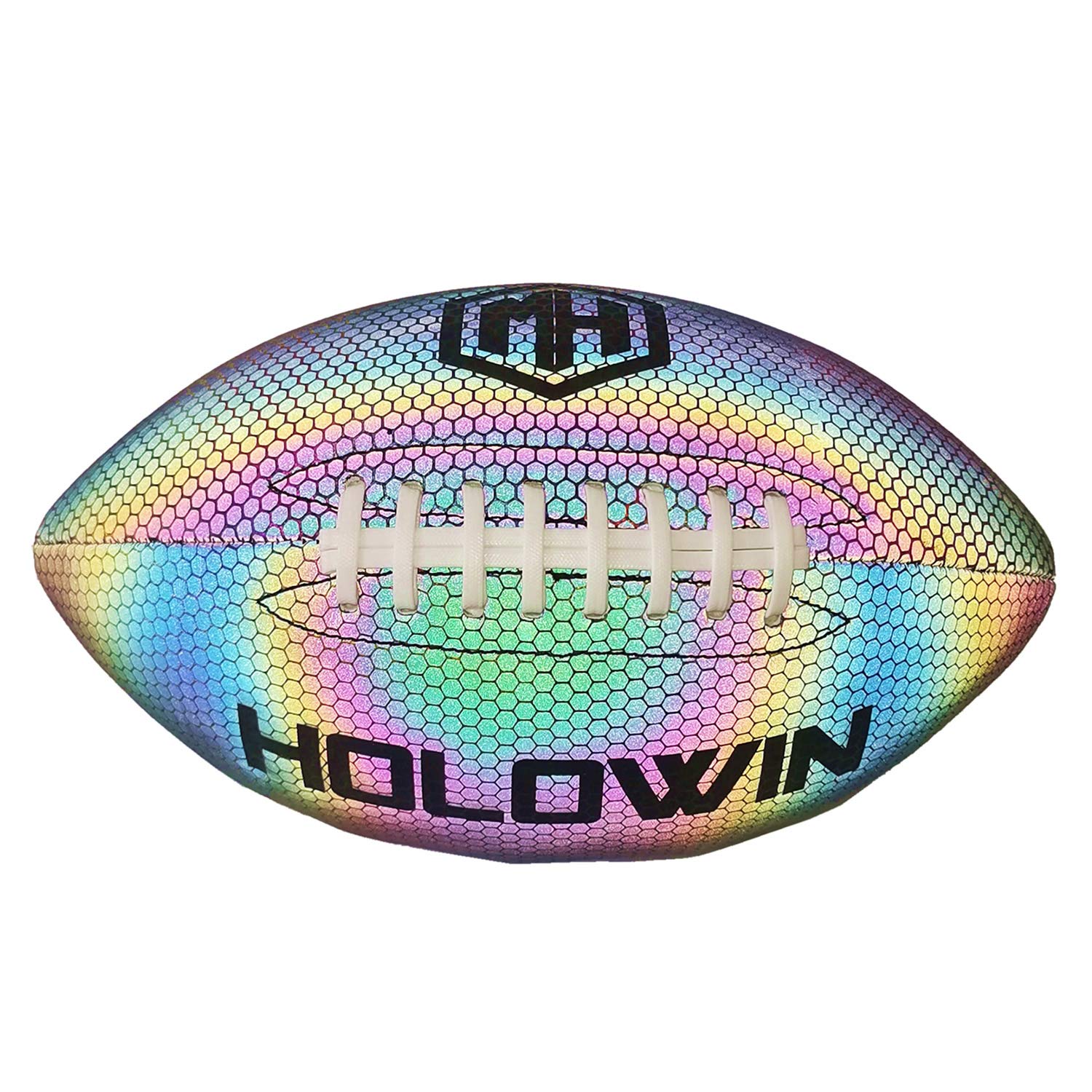 HW HOLOWIN Holographic Luminous Light Up Reflective Football for Night Games & Training, Glowing in The Dark, Great American Football Gifts for Men (Black, Official (Size 9))