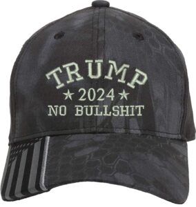 trump 2024 1color no bullshit embroidered structured adjustable one size fits all us flag on bill hat (kryptek silver)